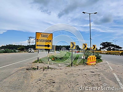 Take Diversion Sign Board On A Highway Stock Photography ...