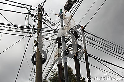 Tangled Electric Pole Cables Royalty-Free Stock Image | CartoonDealer ...