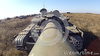 Tank is Moving Forward with Camera on the Large-calibre Cannon Stock ...