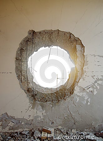 Tank Shell Impact Hole In The Wall Royalty Free Stock Photo - Image ...