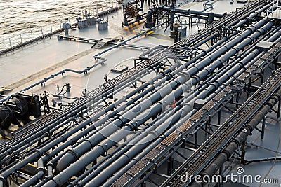Tanker Cargo Deck With Pipeline - Background. Stock Photo ...
