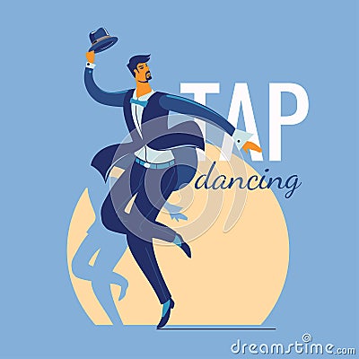 Man Performing A Tap Dance In A Spotlight And Blue Background Vector ...