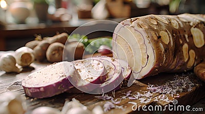 Taro Cut On Table, Culinary Theme, Natural Colors, Ample Text Space ...