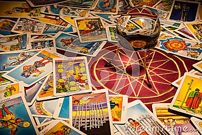 Gypsy Fortune Teller Throwing the Tarot Cards. Stock Photo - Image of ...