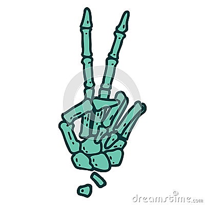 Tattoo Style Icon Of A Skeleton Hand Giving A Peace Sign Vector ...