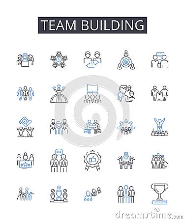 Team Building Line Icons Collection. Bonding Exercises, Group ...