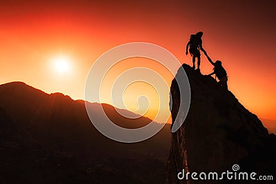 Team Of Climbers Help To Conquer The Summit Stock Photo - Image: 59174085