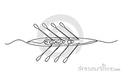 Team Member Rowing Boat Teamwork Concept. Continuous One Line Drawing ...