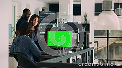 Team Of Programmers Working On Source Code With Greenscreen Monitor Royalty-Free Stock Photo ...