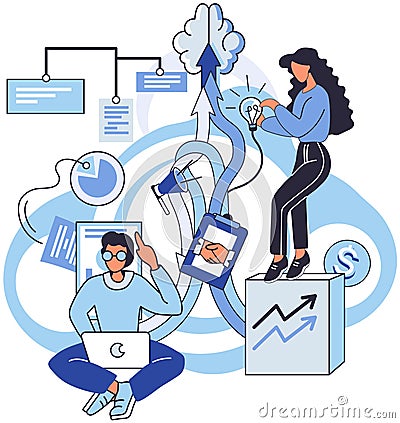 Team Solving Complex Problems. Teamwork Vector Illustration Metaphor. Finding New Ideas Problem ...