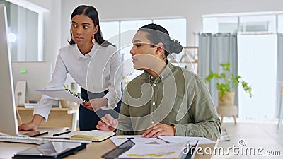 Team Work, Computer or Business People with Documents or Paperwork ...