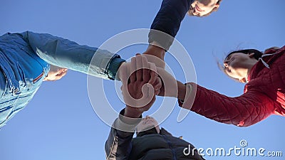 Teamwork Business Happy Family. Stack of Hands. Unity and Teamwork ...