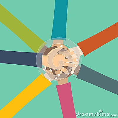 Teamwork Concept. Friends With Stack Of Hands Showing Unity And ...