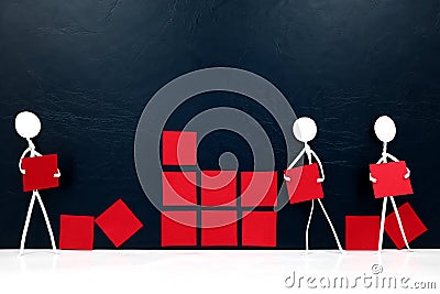 Teamwork, Cooperation And Rebuilding Business Concept. Human Stick ...