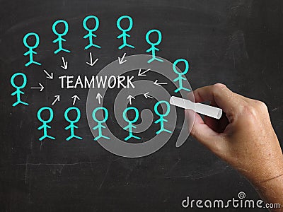 Teamwork Stick Figures Shows Working As Team Stock Image ...
