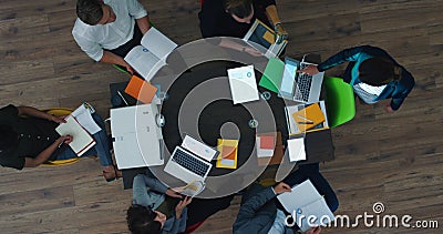 Teamwork, Tech Planning and Documents Top View of Office Team Working ...