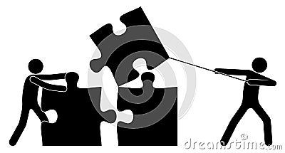 Teamwork. Two People, Stick Figure Build Together With Puzzle Pieces ...