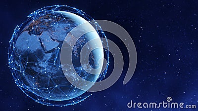 Tech Earth Globalization in 3d Animation. Global Business Dots on ...