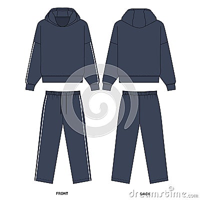 Technical Drawing Of Blue Color Tracksuit, Front And Back View, Vector ...