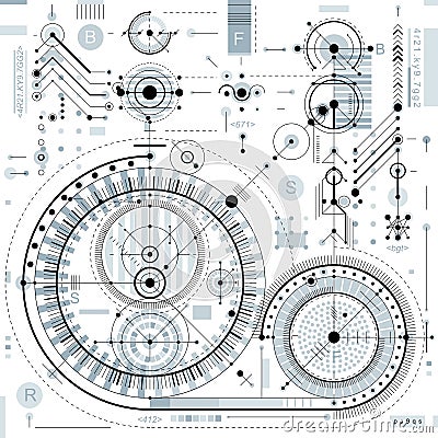 Technical Drawing With Dashed Lines And Geometric Shapes, Vector Stock ...