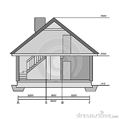 Technical Drawing Of House Icon In Monochrome Style Isolated On White ...