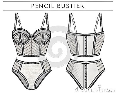 Technical Drawing Of Pencil Bustier With Front And Back Views Royalty ...