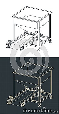 Technical Drawings Of Feeding Hopper With Belt Conveyor Vector ...