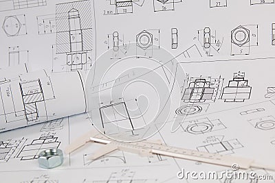 Technical Engineering Drawing, Details Of Drive Industrial Chain ...