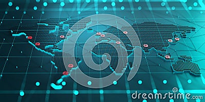 Technological Innovation. Map Of Continents With Points Of Largest ...