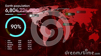 Technological World Map with Statistics. Motion. 3D Graphic Map of ...