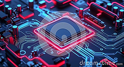 Technology Of Electronic Computer Hardware. Digital Chip On The ...