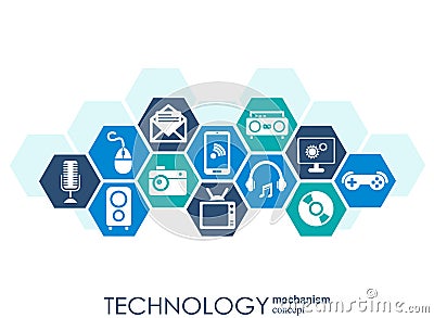 Technology Mechanism Concept. Abstract Background With Integrated Gears ...