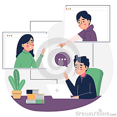 Telecommuting Concept With Friends Cartoon Vector | CartoonDealer.com ...