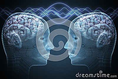 Telepathy Concept. Two People Are Communicating. 3D Rendered ...