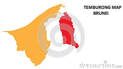Temburong State And Regions Map Highlighted On Brunei Map Cartoon ...