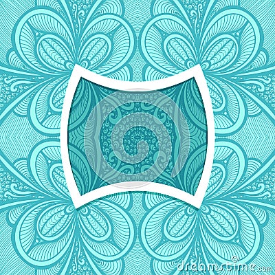 Template With Frame And Seamless Zen-doodle Pattern In Blue Vector ...