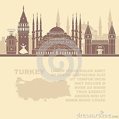 Template Leaflets With A Map Of Turkey And Landmarks Of Istambul Vector ...