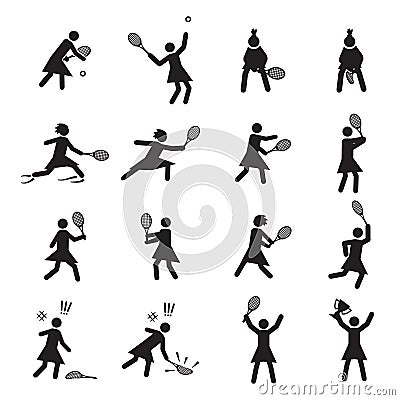 Tennis Postures Female Icon Set Cartoon Vector | CartoonDealer.com ...