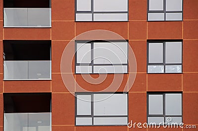 Terracotta Modern Facade Of The House With Windows And Loggias Royalty ...