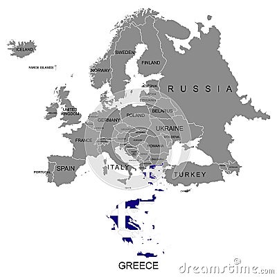 Territory Of Europe Continent. Greece. Separate Countries With Flags ...