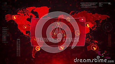 Terrorist Attack Alert Warning Attack on Screen World Map Loop Motion ...