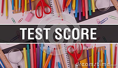 Test Score With School Supplies On Blackboard Background. Test Score ...