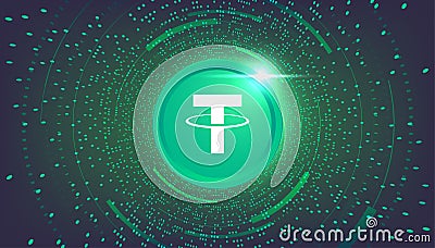 Tether Or USDT Coin With Crypto Currency Themed Banner Cartoon Vector ...