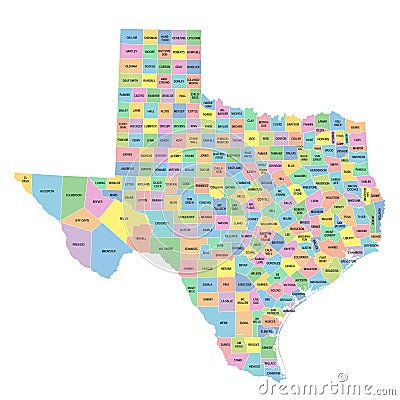 Texas, U.S. State, Subdivided Into 254 Counties, Multi Colored Map ...