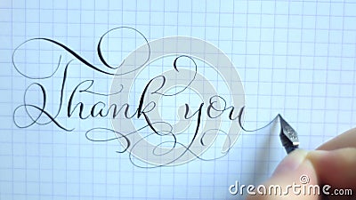 Text Thank You with a Pen on a Sheet of Paper. Calligraphy Lettering ...