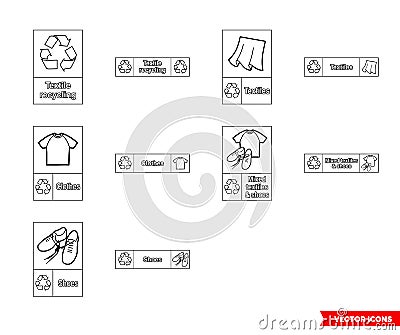 Textile Recycling Signs Icon Set Of Outline Types. Isolated Vector Sign ...