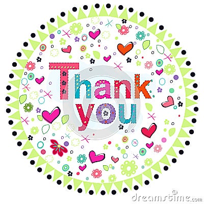 Thank You Circle Greeting Card With Colorful Flowers Stock Vector ...