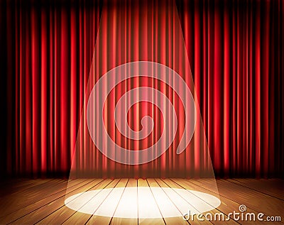 A Theater Stage With A Red Curtain And A Spotlight. Cartoon Vector ...