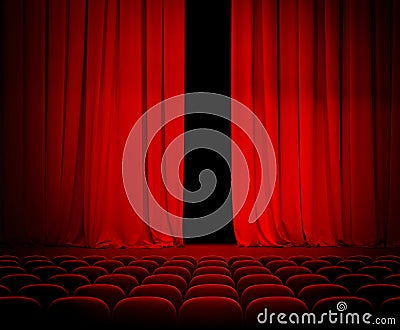 Theatre Red Curtain Open With Seats Royalty Free Stock Image - Image ...