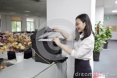 Asia Chinese Office Lady Woman Girl Print Copy Paper Use Printer Copier ...